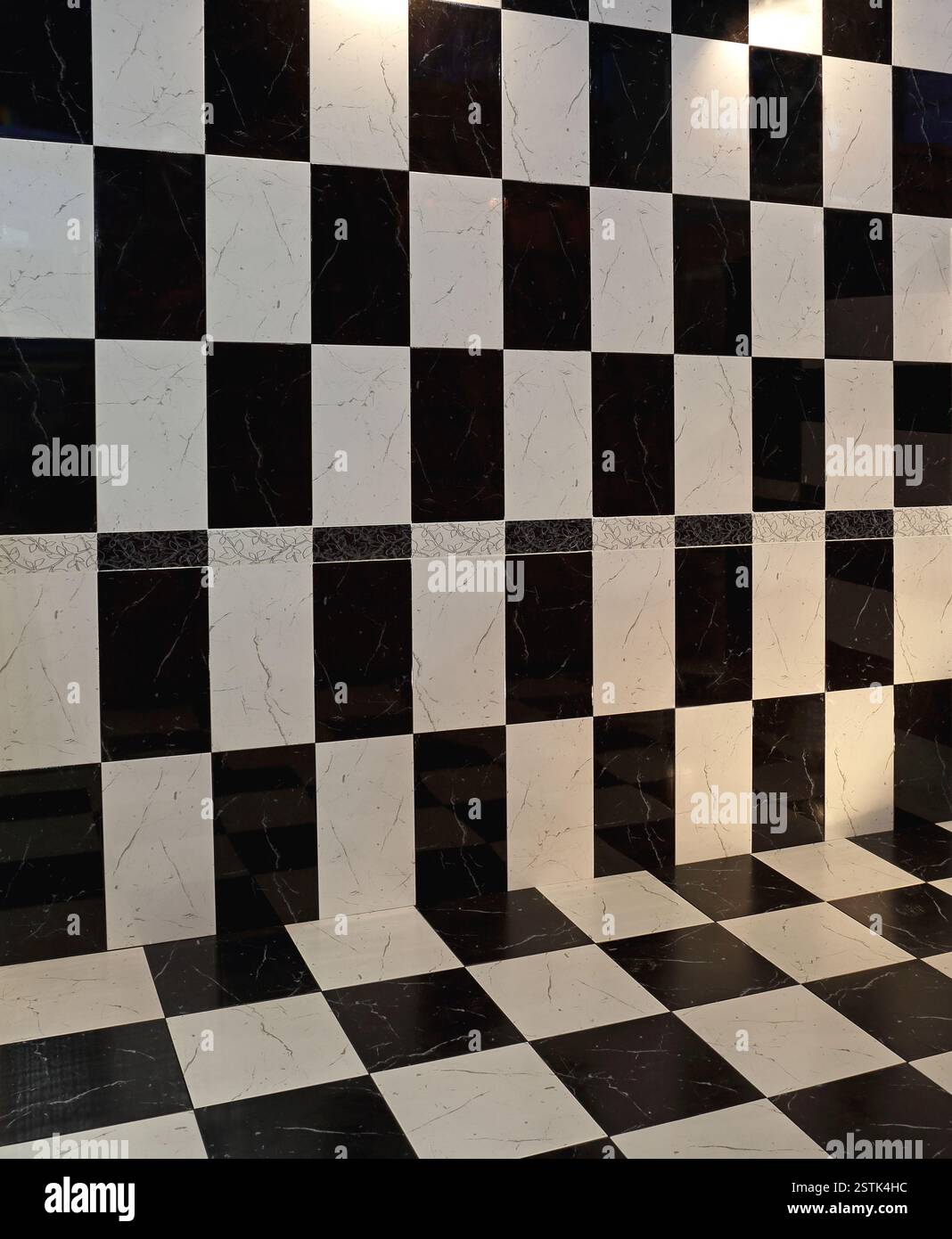 Checkered tiles at floor and wall perspective hi-res stock photography ...