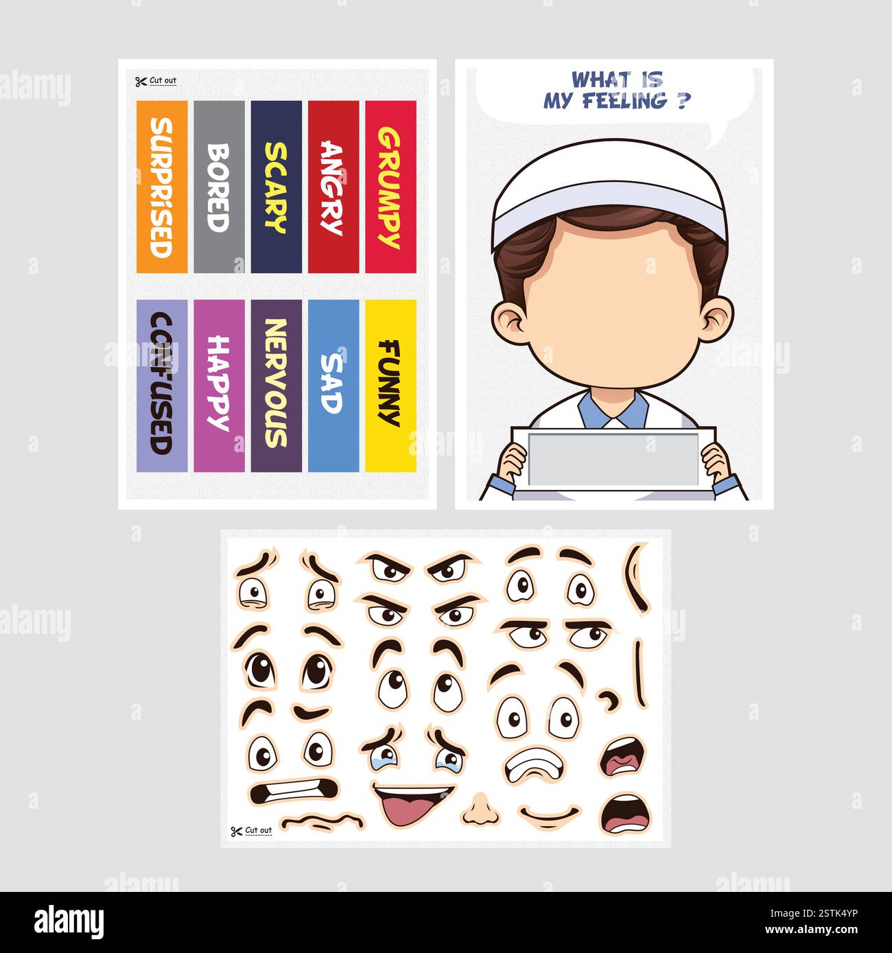 Interactive cut and paste cartoon face expressions game for children's ...