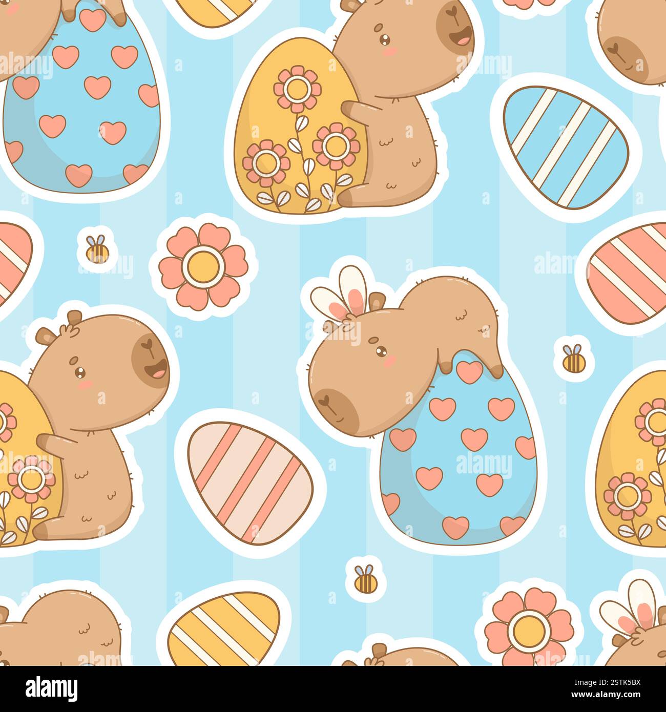 Easter Seamless pattern. Cute funny Capybara sticker with paschal Eggs ...