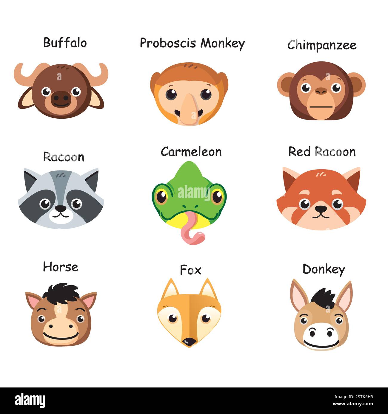 Cute and simple animal head icon pack. Fun vector set for digital ...