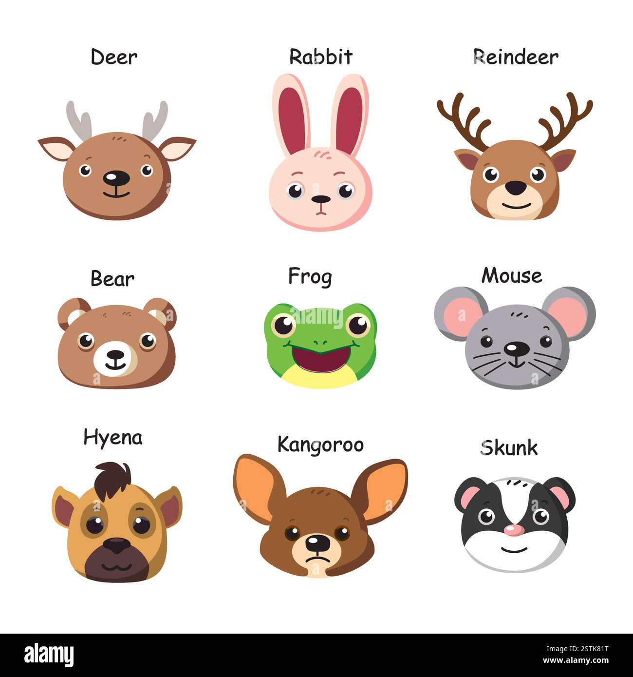 Cute animal face illustration icon set bundle. Adorable cartoon ...