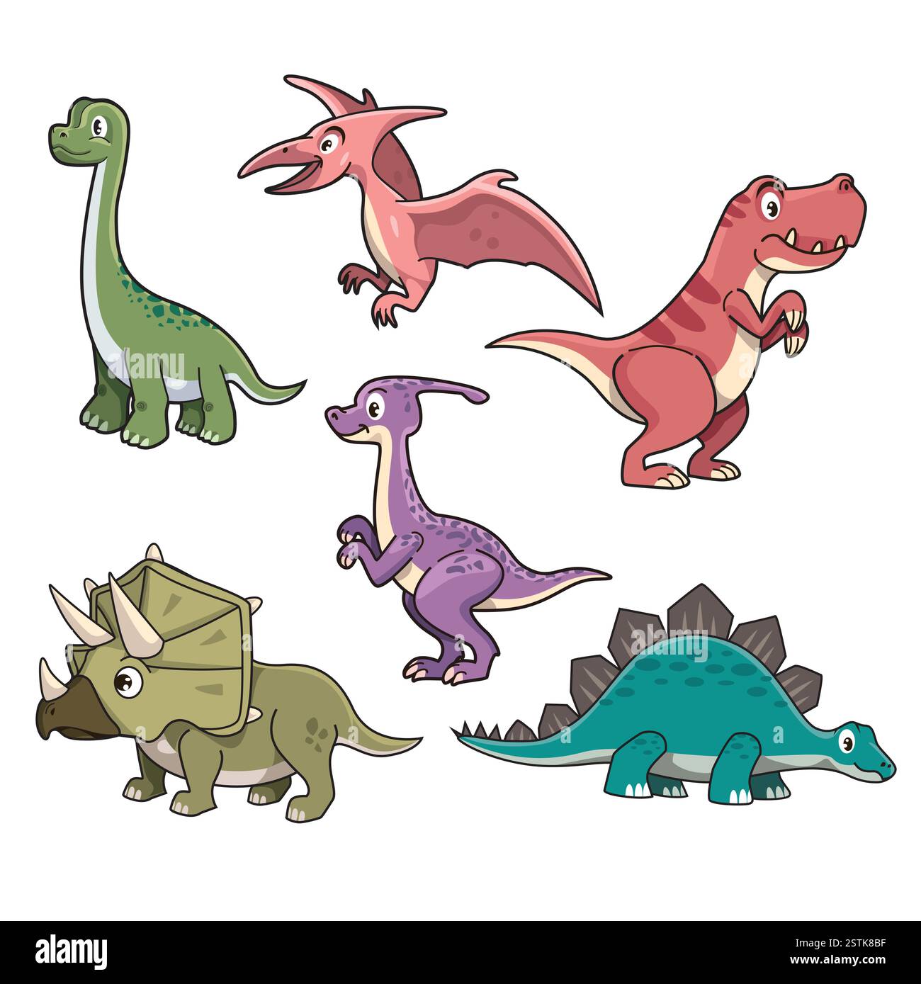 Bundling of dinosaur cartoon illustrations. T-rex, triceratops ...