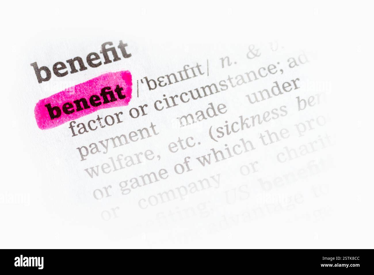 Benefit Dictionary Definition single word with soft focus Stock Photo ...