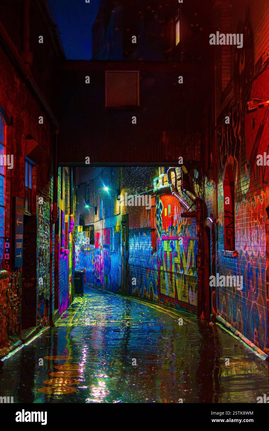 An alleyway famous for its graffiti and street art in Bristol city ...