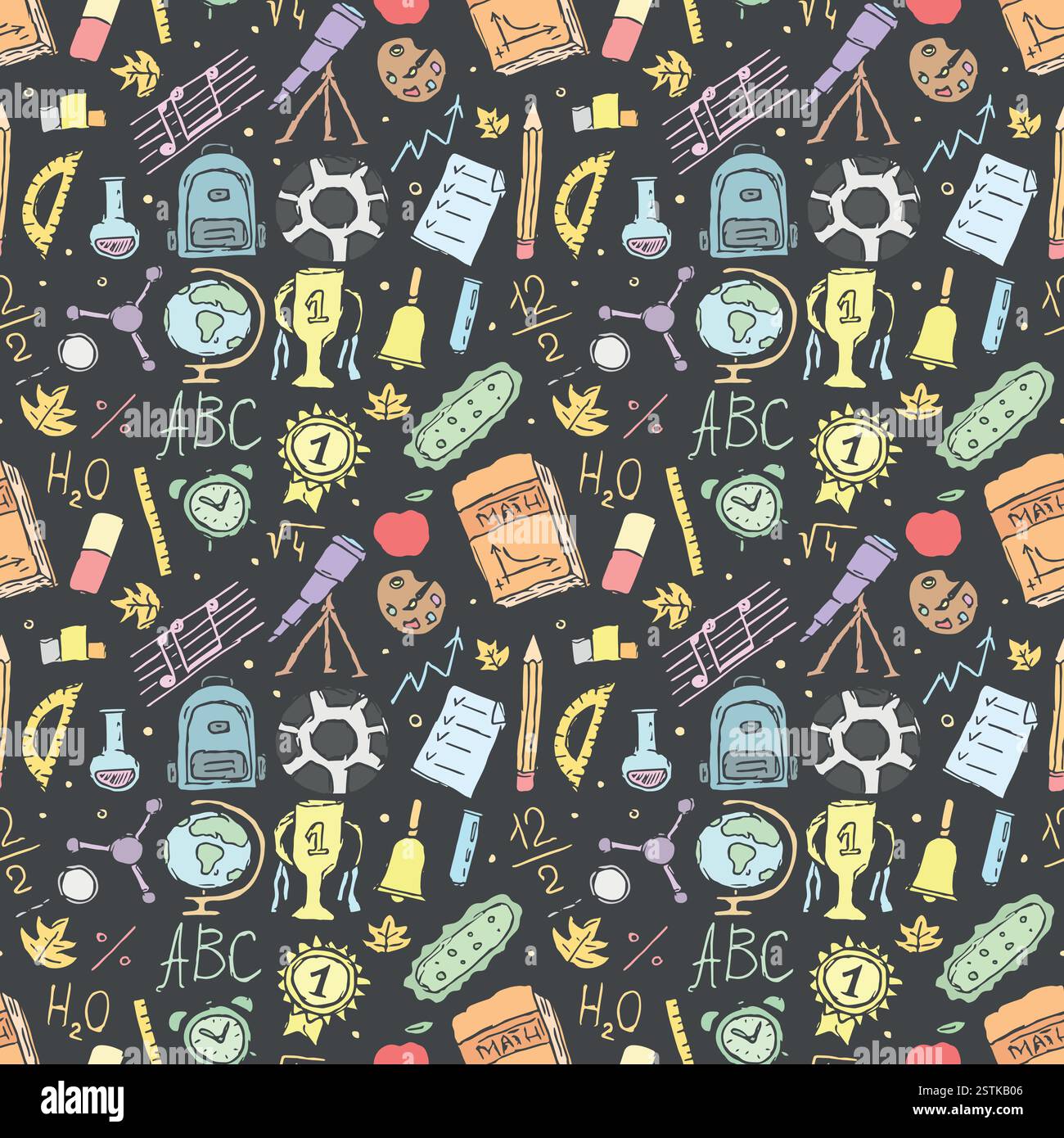 Seamless school pattern. Drawn school background. School sketch Stock ...