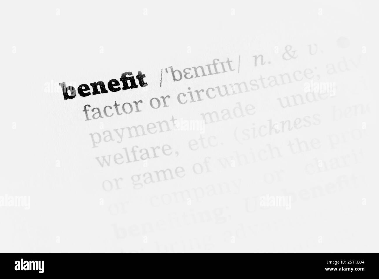 Benefit Dictionary Definition single word with soft focus Stock Photo ...
