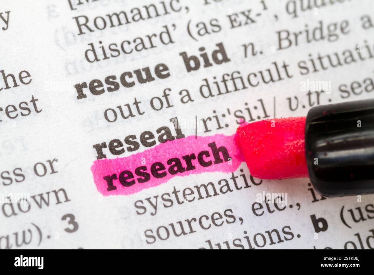 Research Dictionary Definition Stock Photo - Alamy
