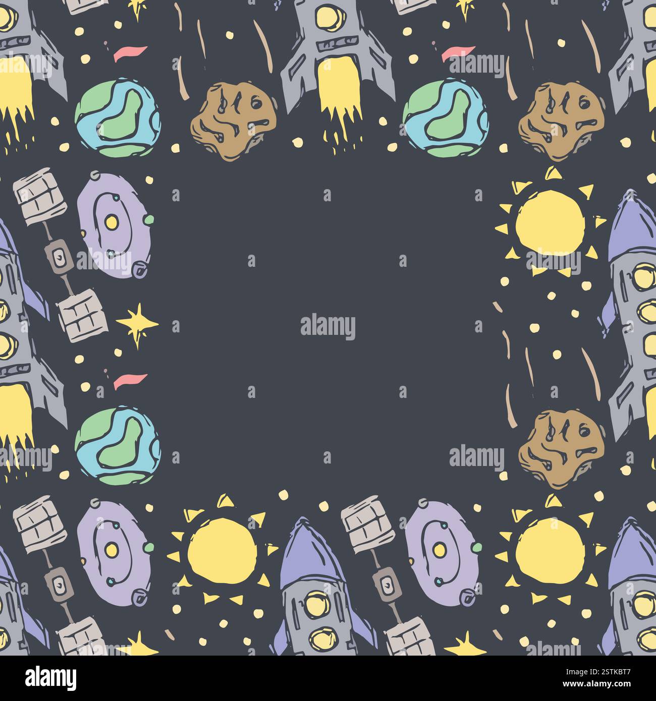 Space frame. Space sketch. Drawn Cosmos background. Doodle vector space ...