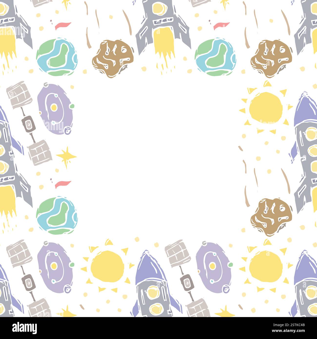 Space frame. Space sketch. Drawn Cosmos background. Doodle vector space ...