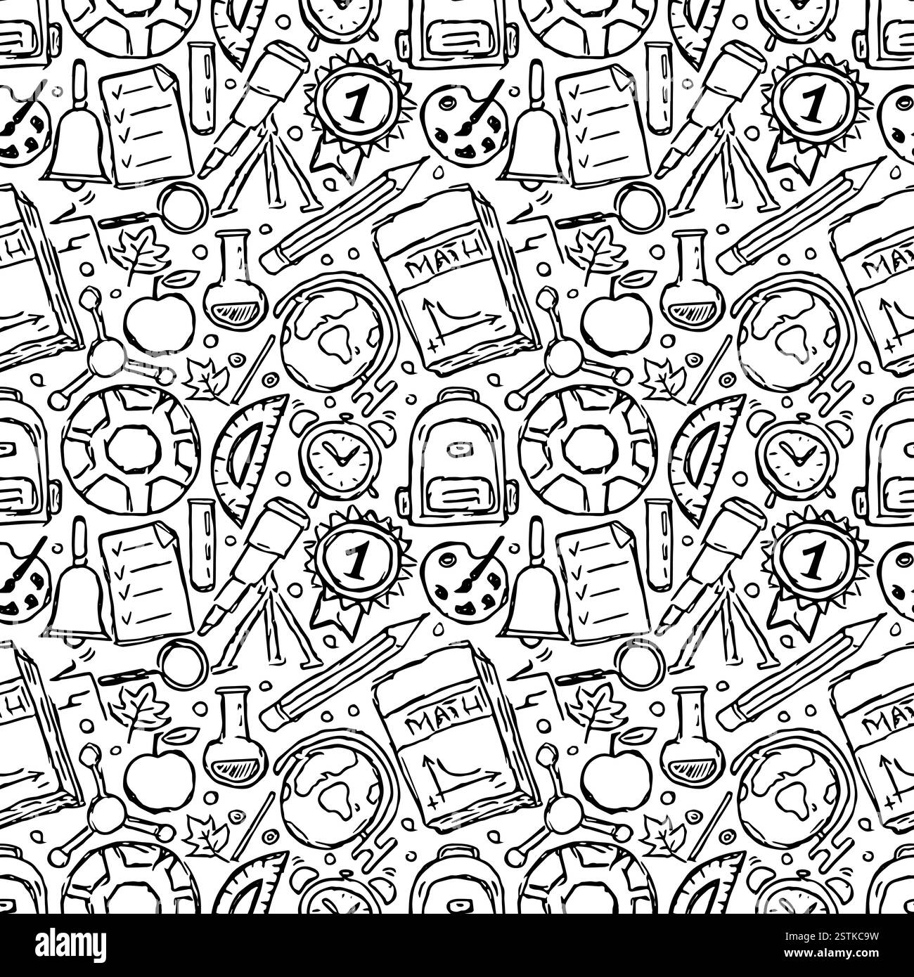 Seamless school pattern. Drawn school background. School sketch Stock ...