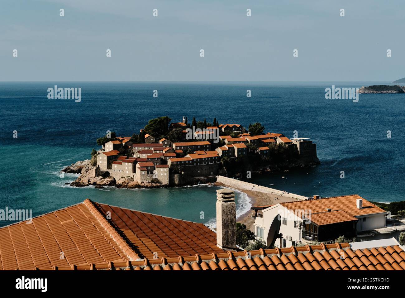 Sveti Stefan island in Budva town, Montenegro country. Houses with ...