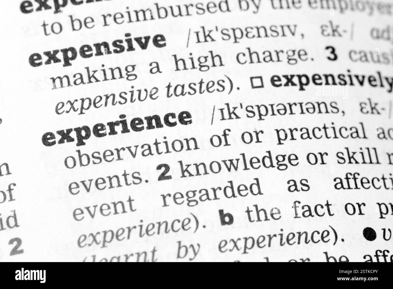 Experience Dictionary Definition Stock Photo - Alamy