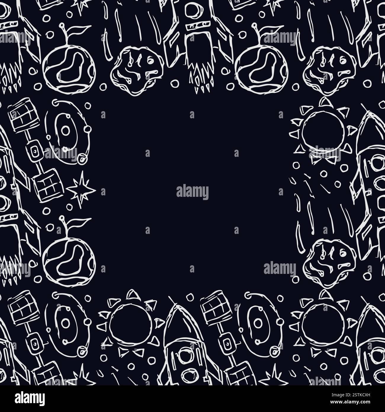 Space frame. Space sketch. Drawn Cosmos background. Doodle vector space ...