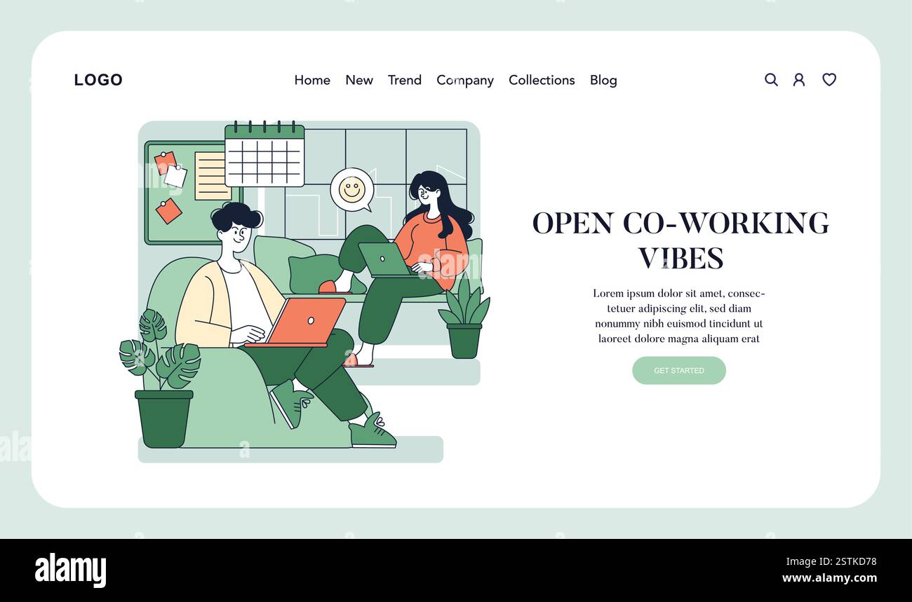 Co-working illustration. A relaxed and creative work environment ...