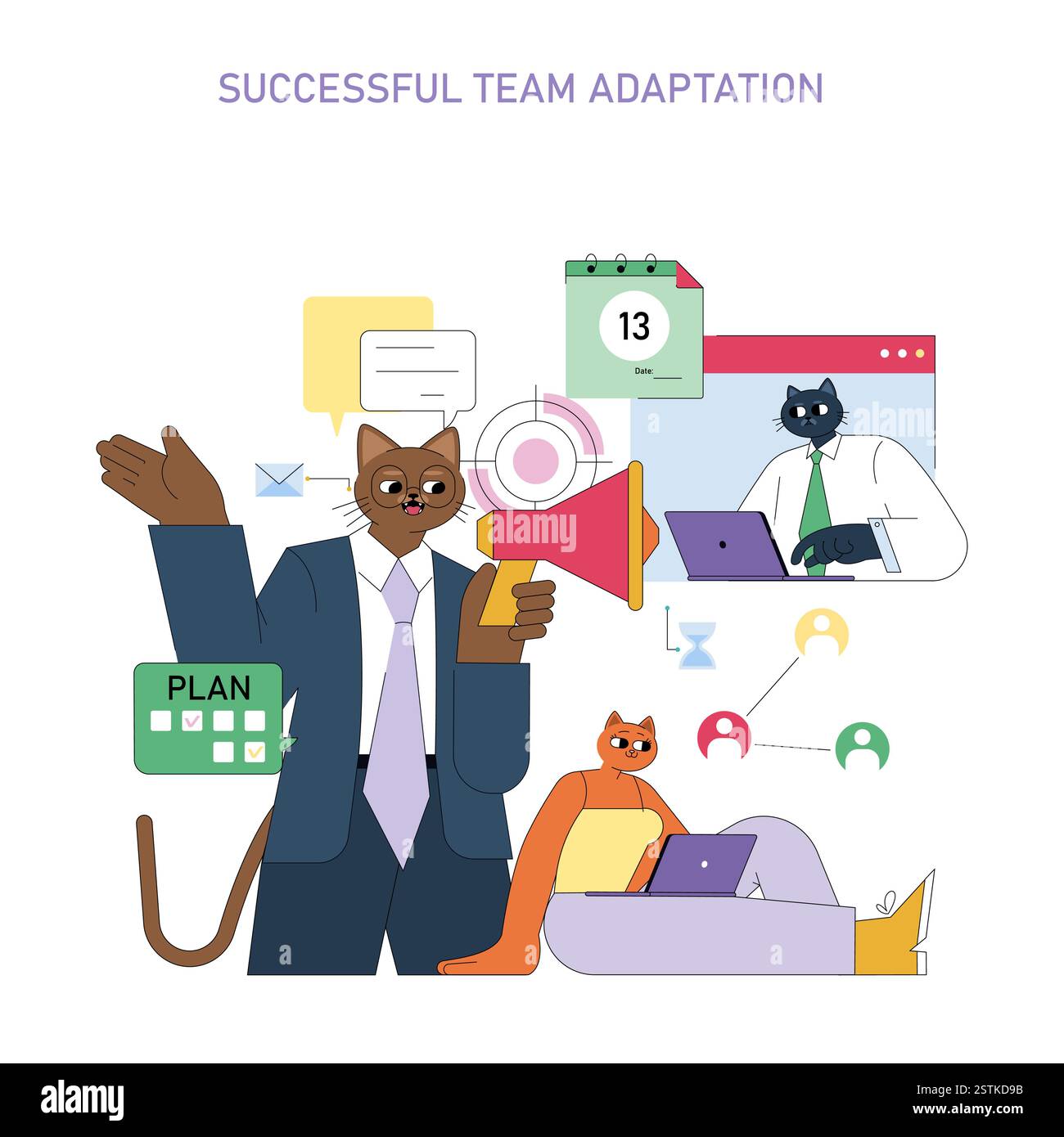 A vibrant illustration of cats collaborating, highlighting the ...