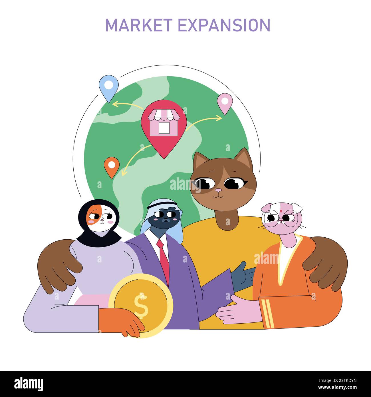 Market expansion concept. Illustration featuring diverse characters ...