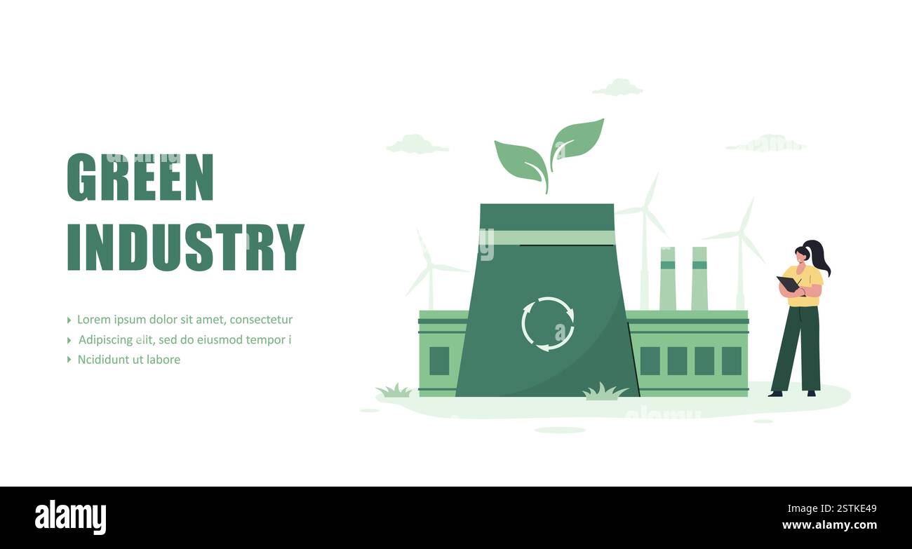 Green industry. CO2 neutral. Green industrial factory with renewable ...