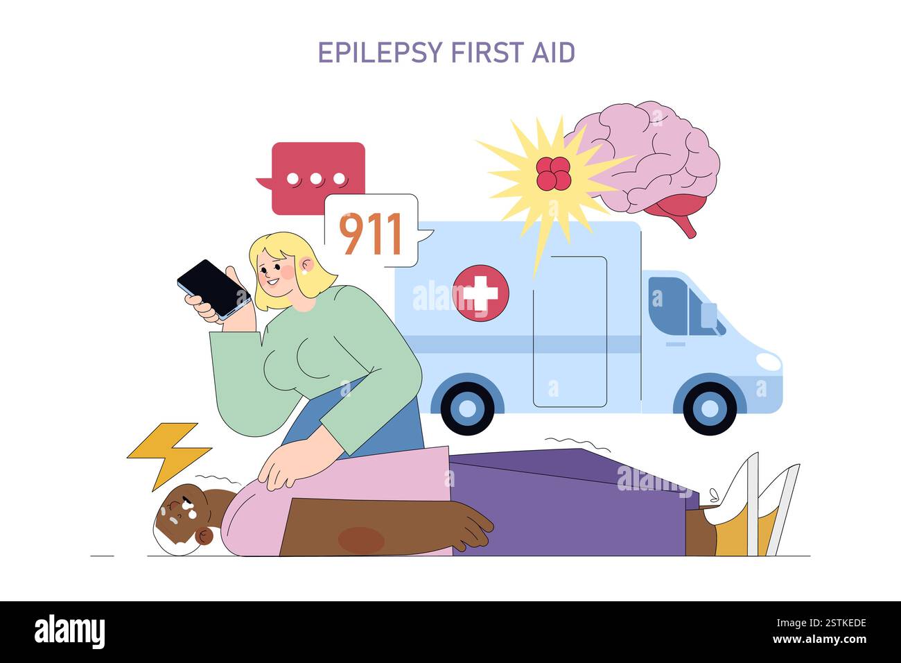 Epilepsy First Aid illustration. This scene portrays immediate response ...