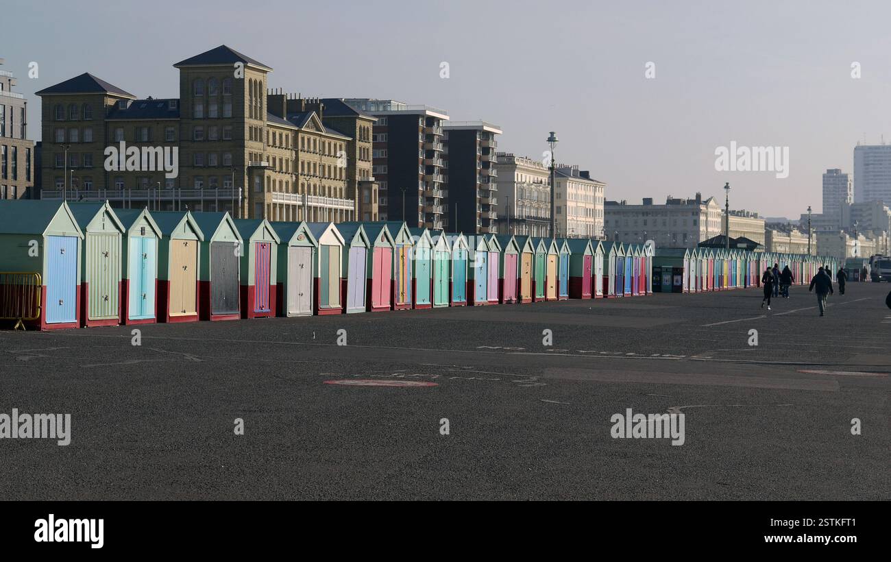Coloured beach huts on the Brighton and Hove sea front in February 2025 ...