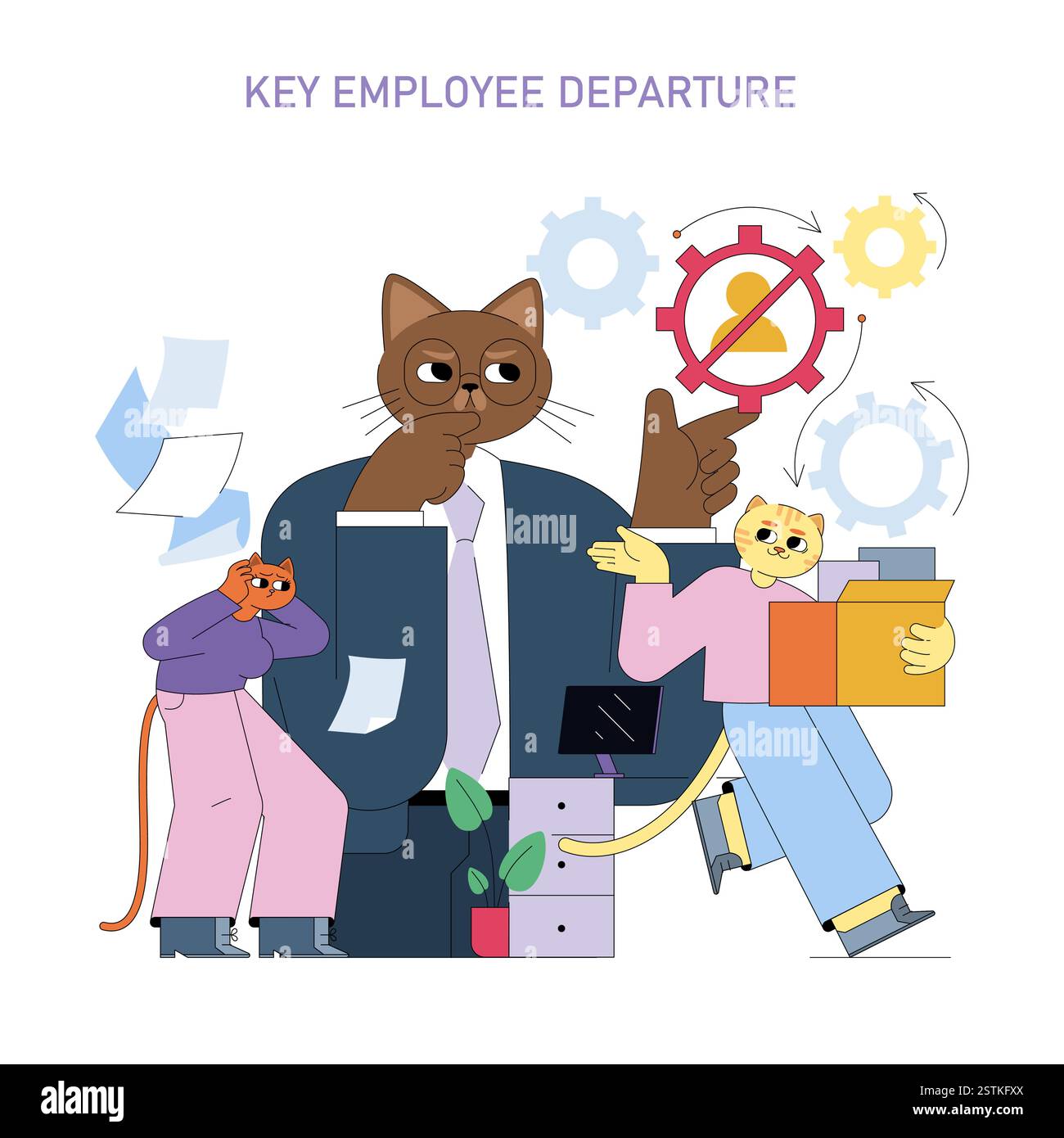 Key employee departure concept. A business scene illustrating the ...