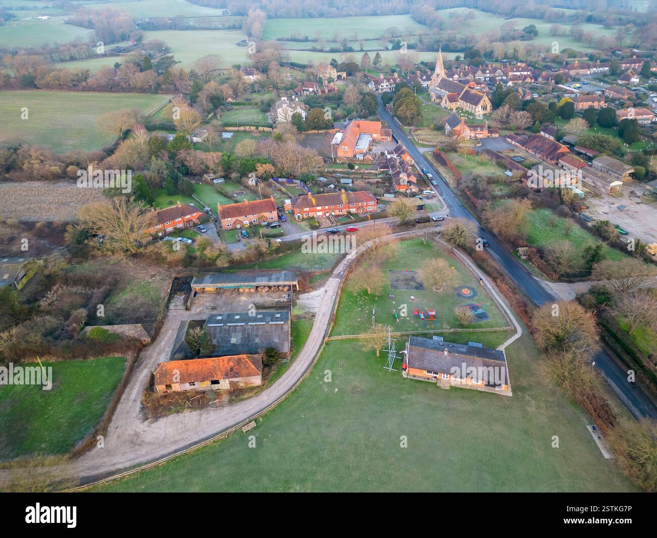 aerial view of the village of fletching, church and farm from the ...