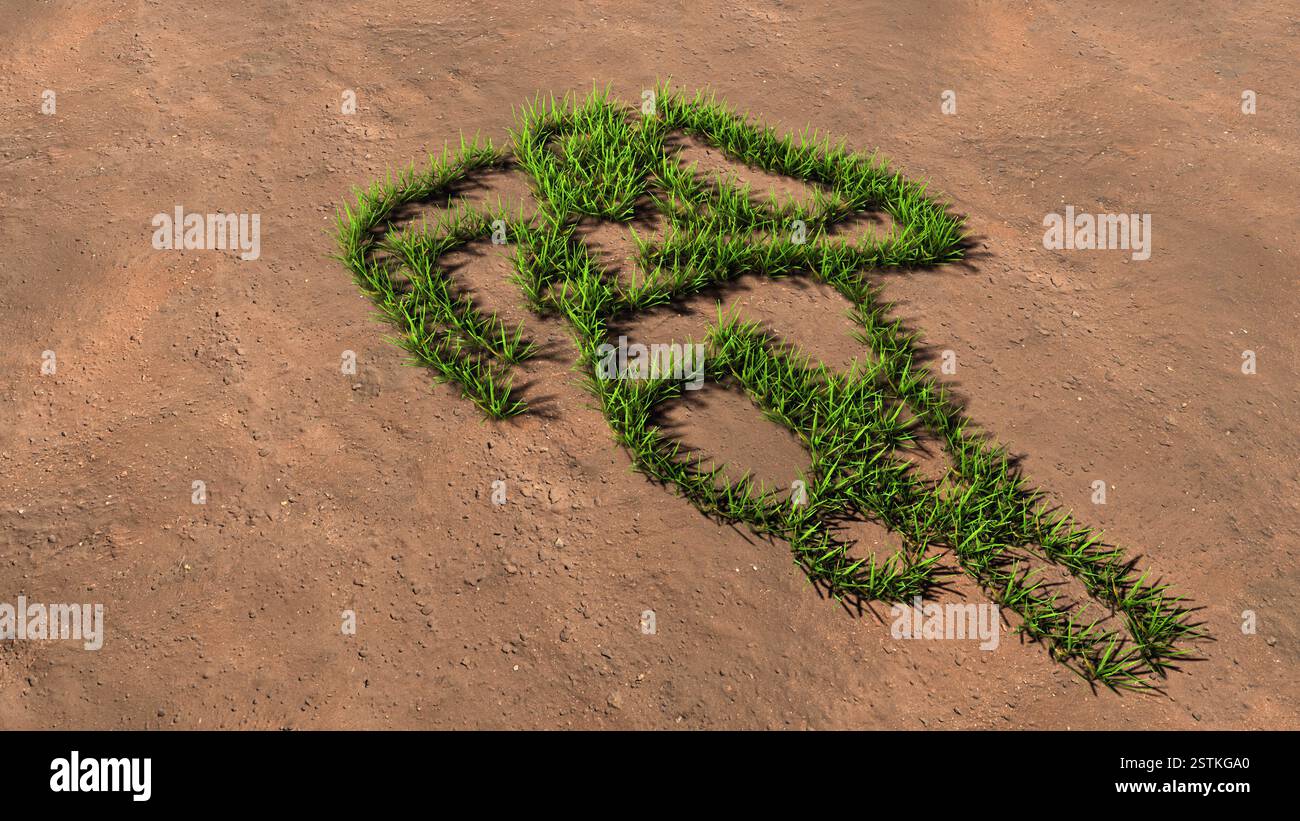 Concept conceptual green summer lawn grass symbol shape on brown soil ...