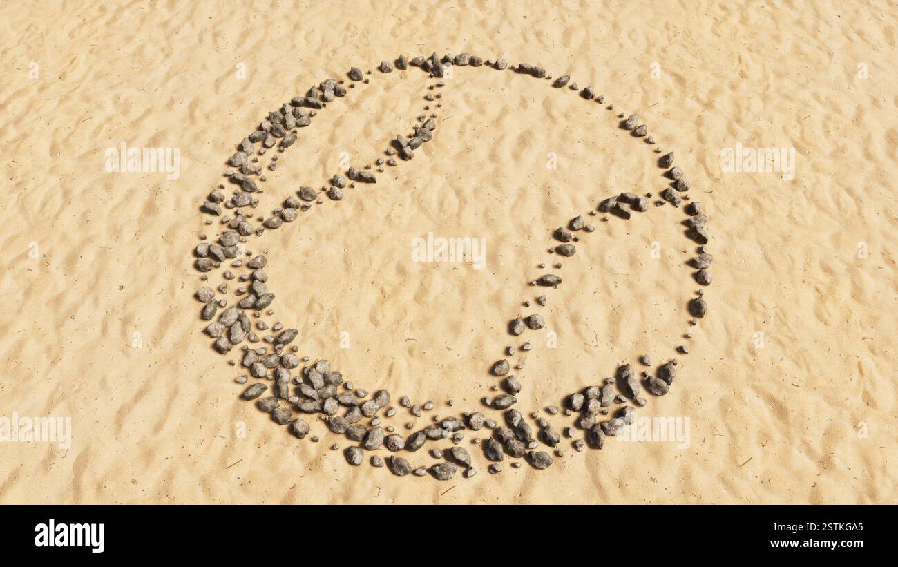 Concept conceptual stones on beach sand handmade symbol shape, golden ...