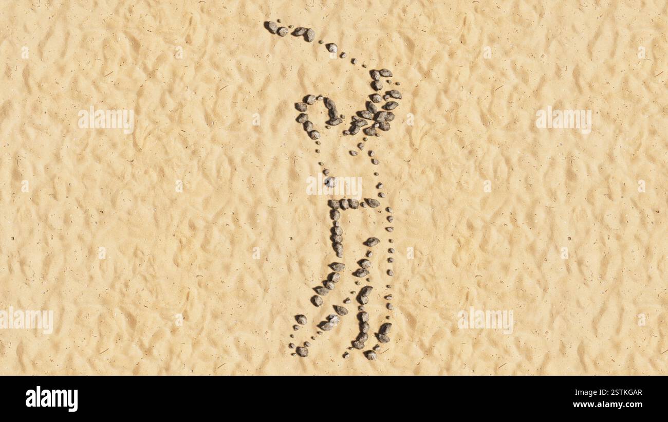 Concept conceptual stones on beach sand handmade symbol shape, golden ...