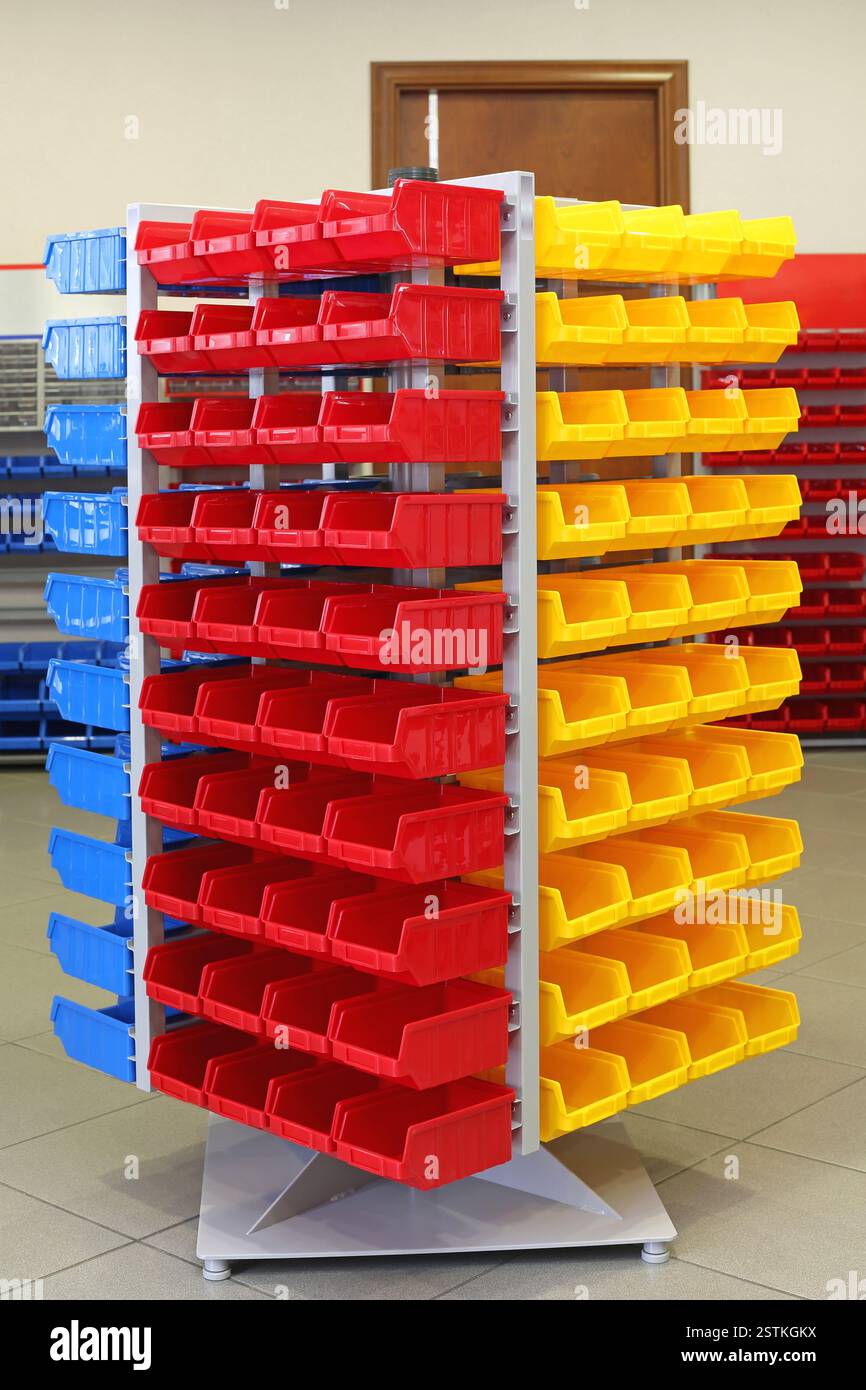Storage organizer cart with plastic sorting bins hi-res stock ...