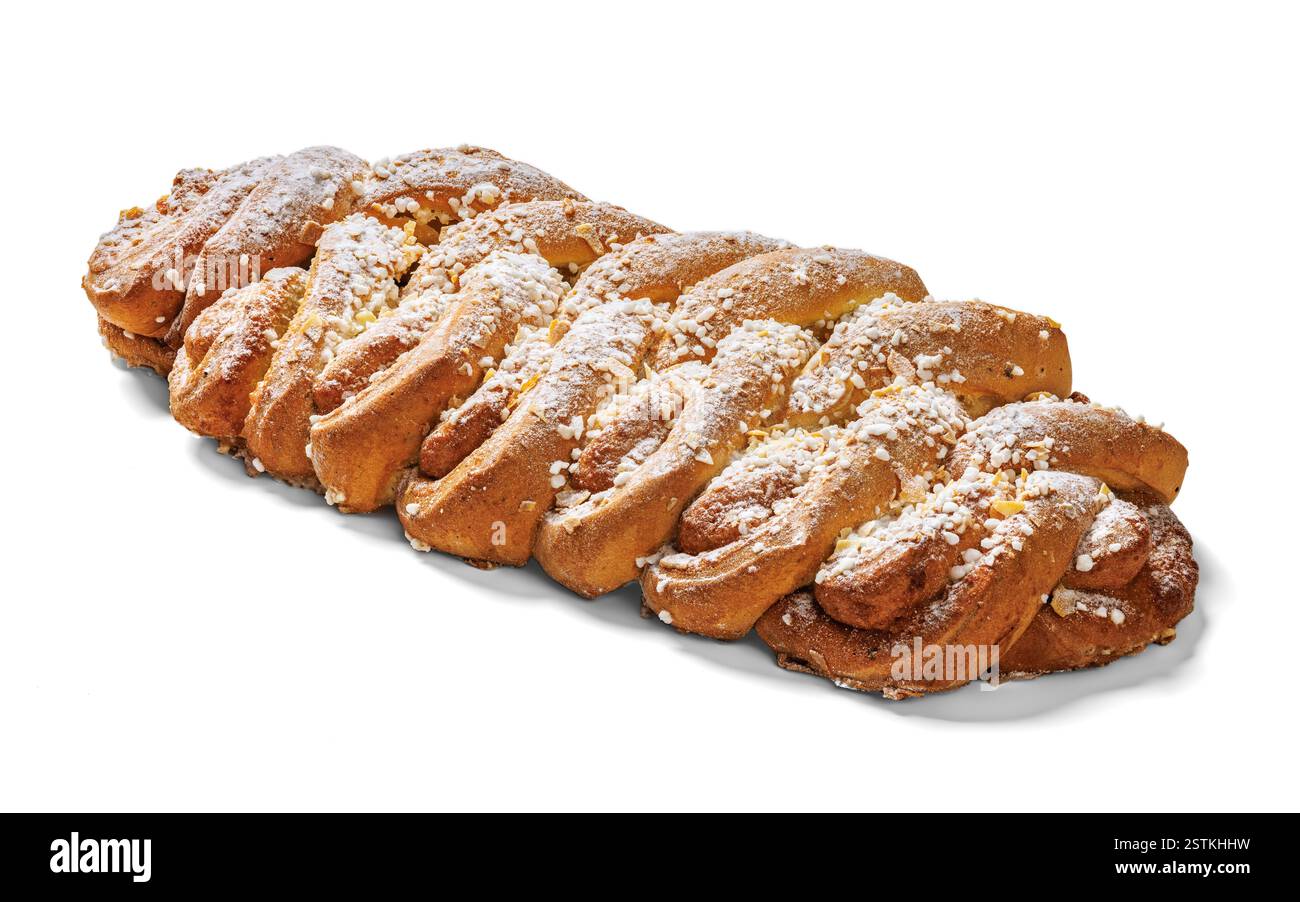 Whole Almond braid with marzipan, Danish Almond braid isolated on white ...