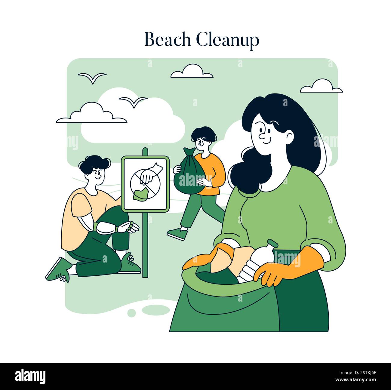 Beach Cleanup concept. This illustration portrays individuals ...