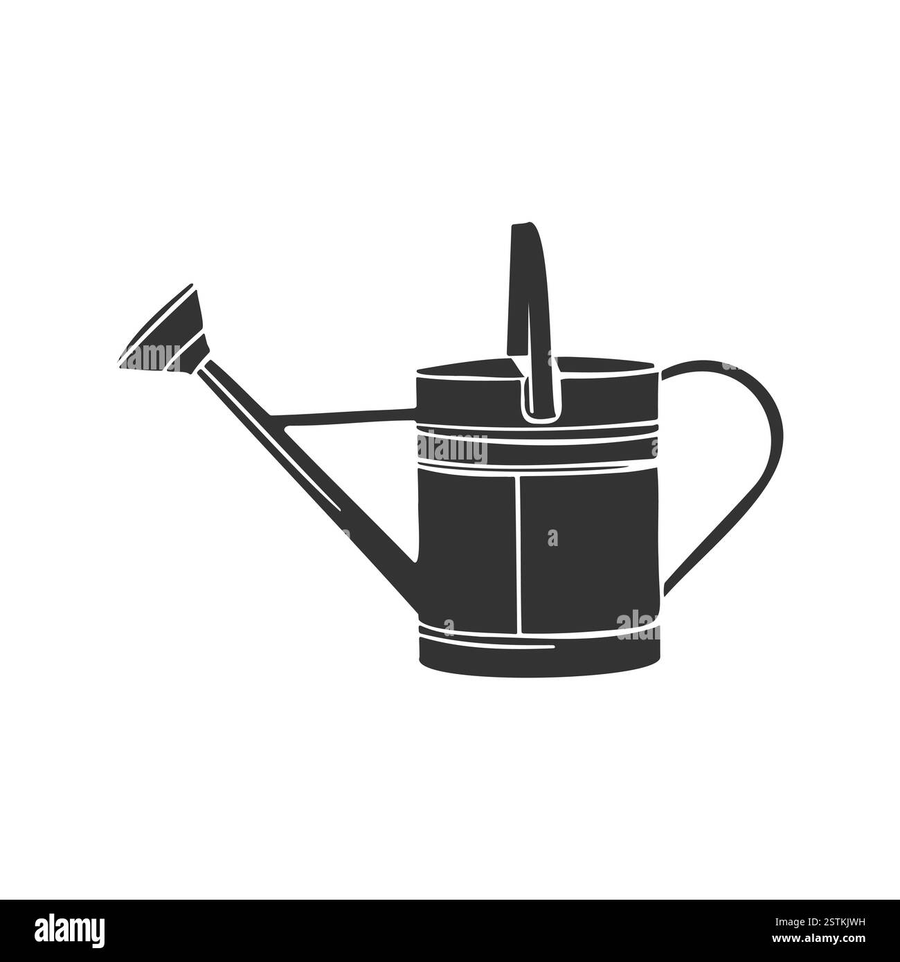 Garden watering can, silhouette sketch drawing, on white background ...