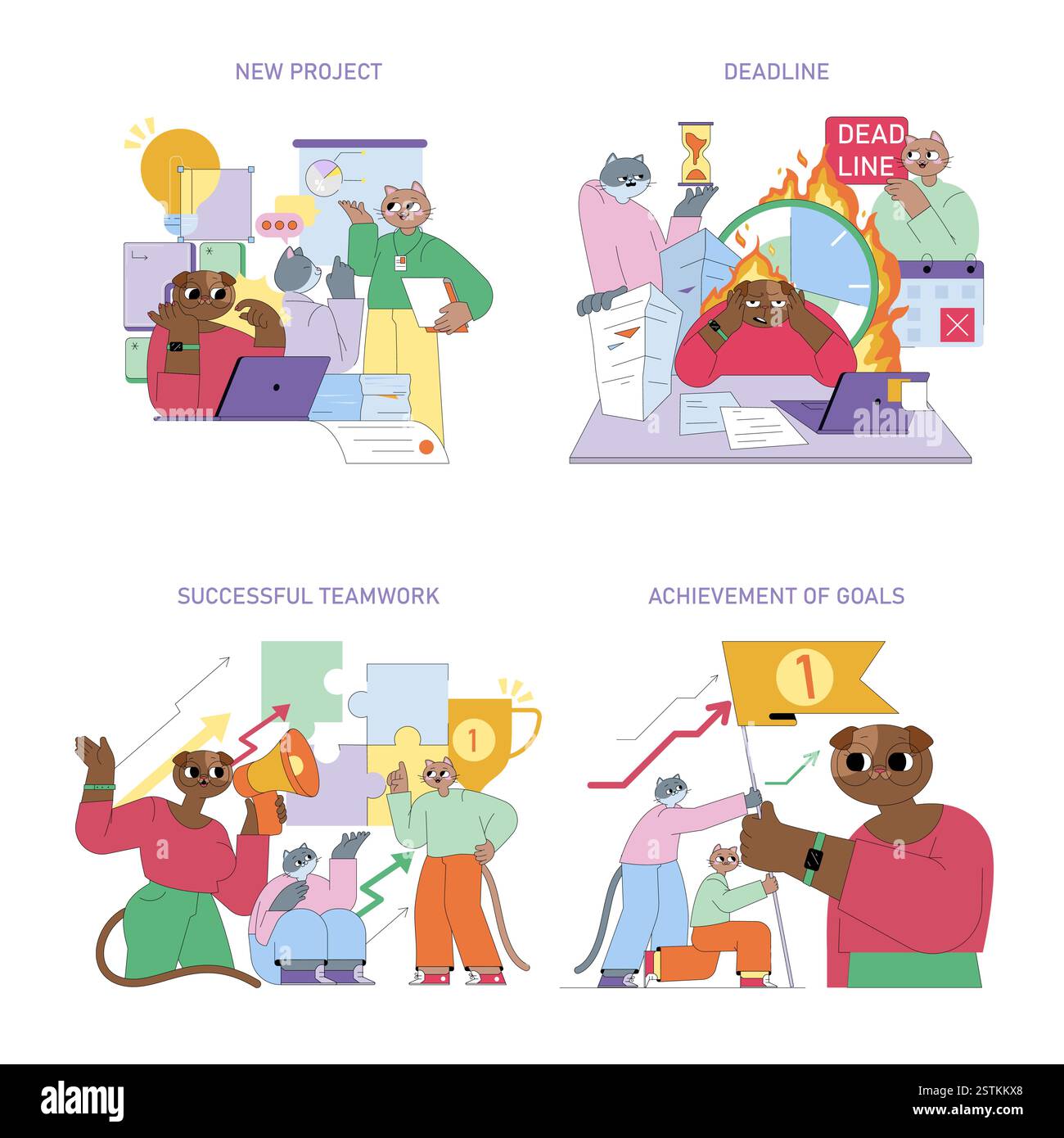 Business development stages illustrated through anthropomorphic ...