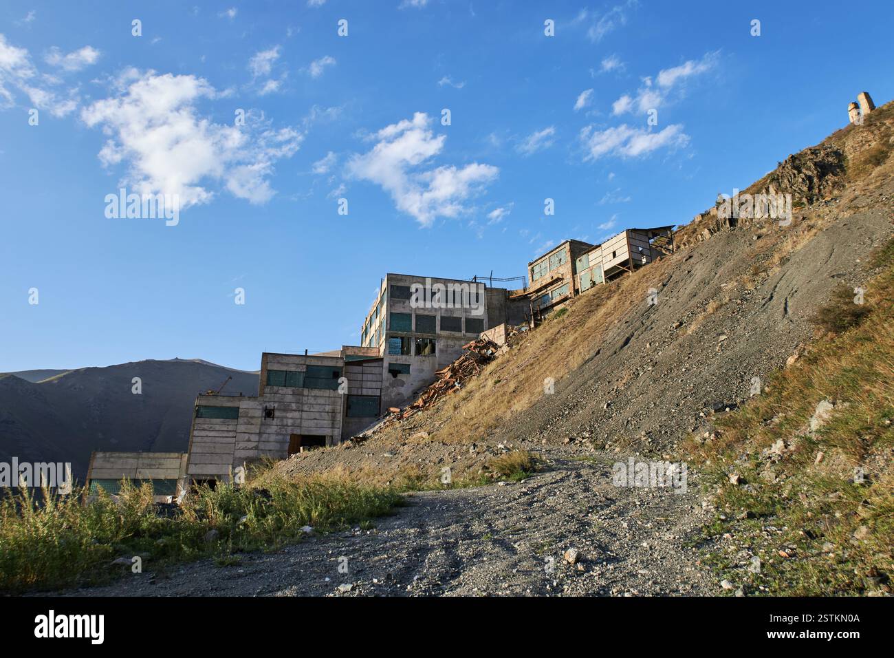 Old cascade factory building in Ak-Tyuz, Kyrgyzstan. Now abandoned, a ...