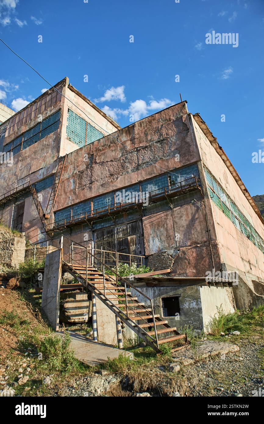 Old cascade factory building in Ak-Tyuz, Kyrgyzstan. Now abandoned, a ...