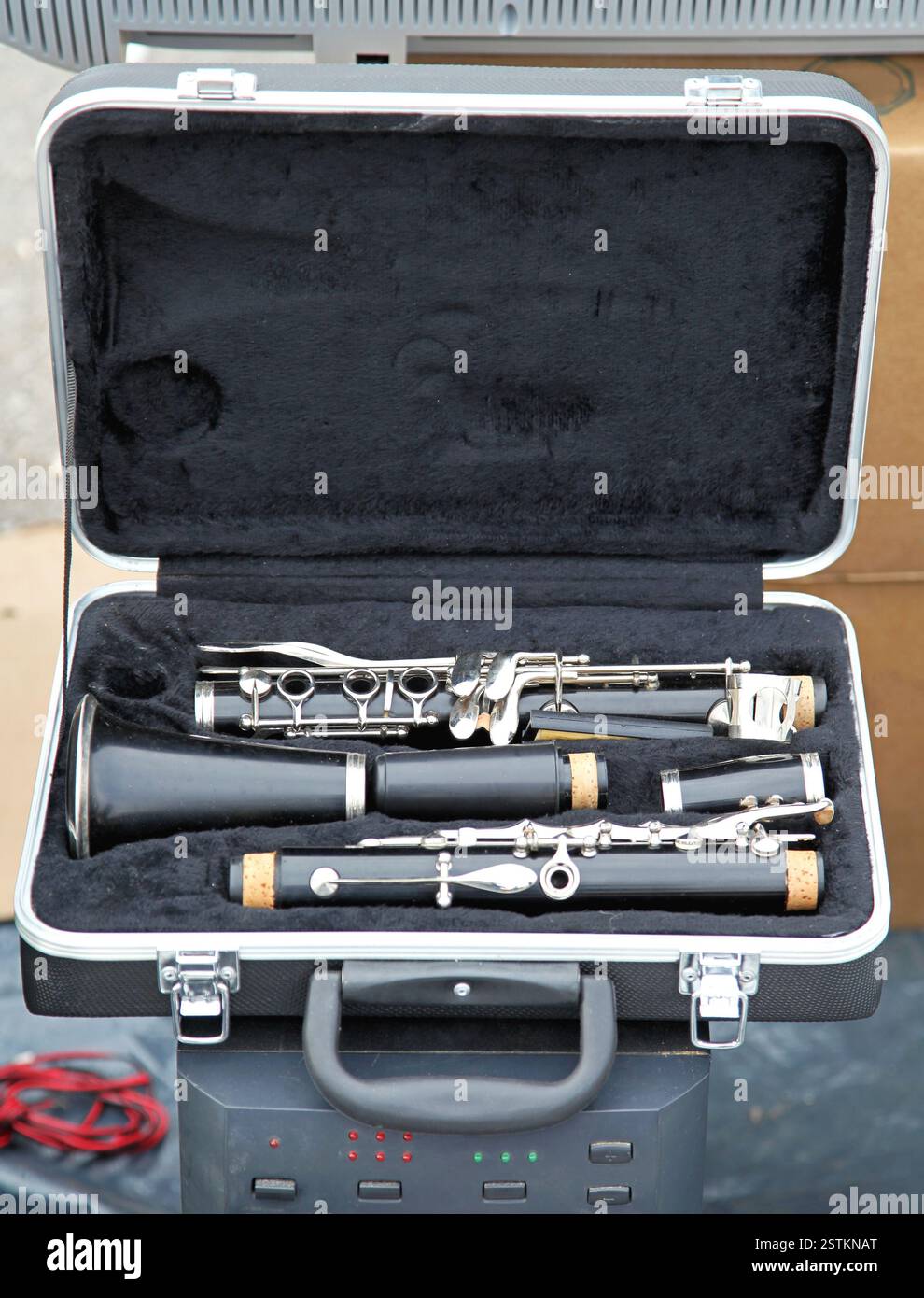 Old clarinet in transport box for sale at flea market hi-res stock ...