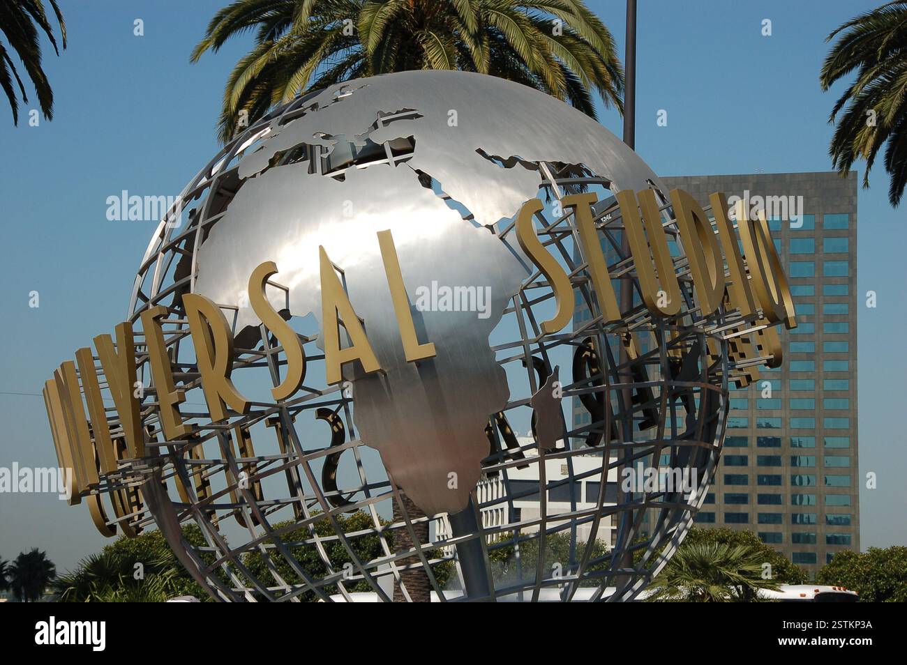Metallic globe of Universal Studios, a famous landmark at the entrance ...