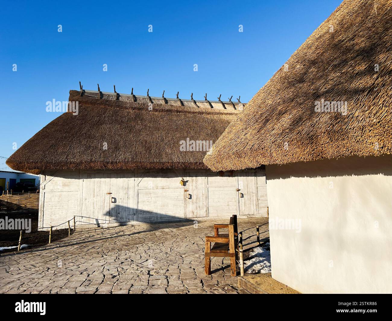 Rustic ukrainian rural buildings with thatched roofs showcasing ...