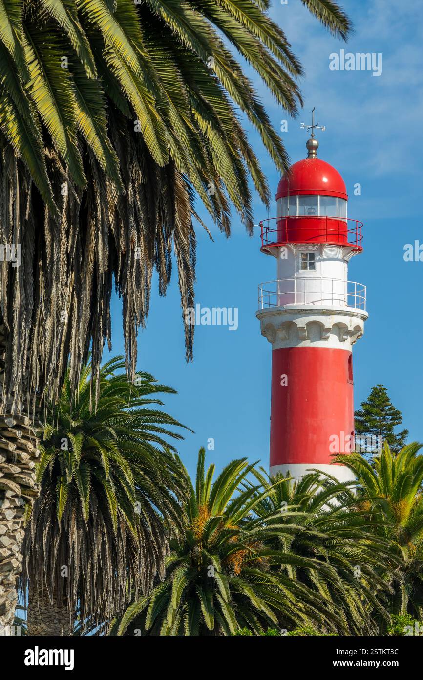 Red and white lighthouse, landmark in Swakopmund, Namibia Africa Stock ...