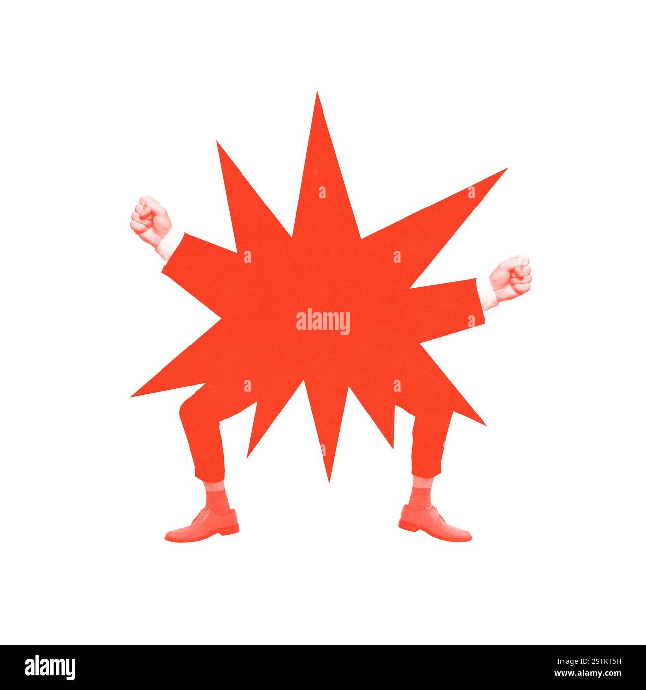 Abstract red speech bubble in explosion shape with arms and legs ...