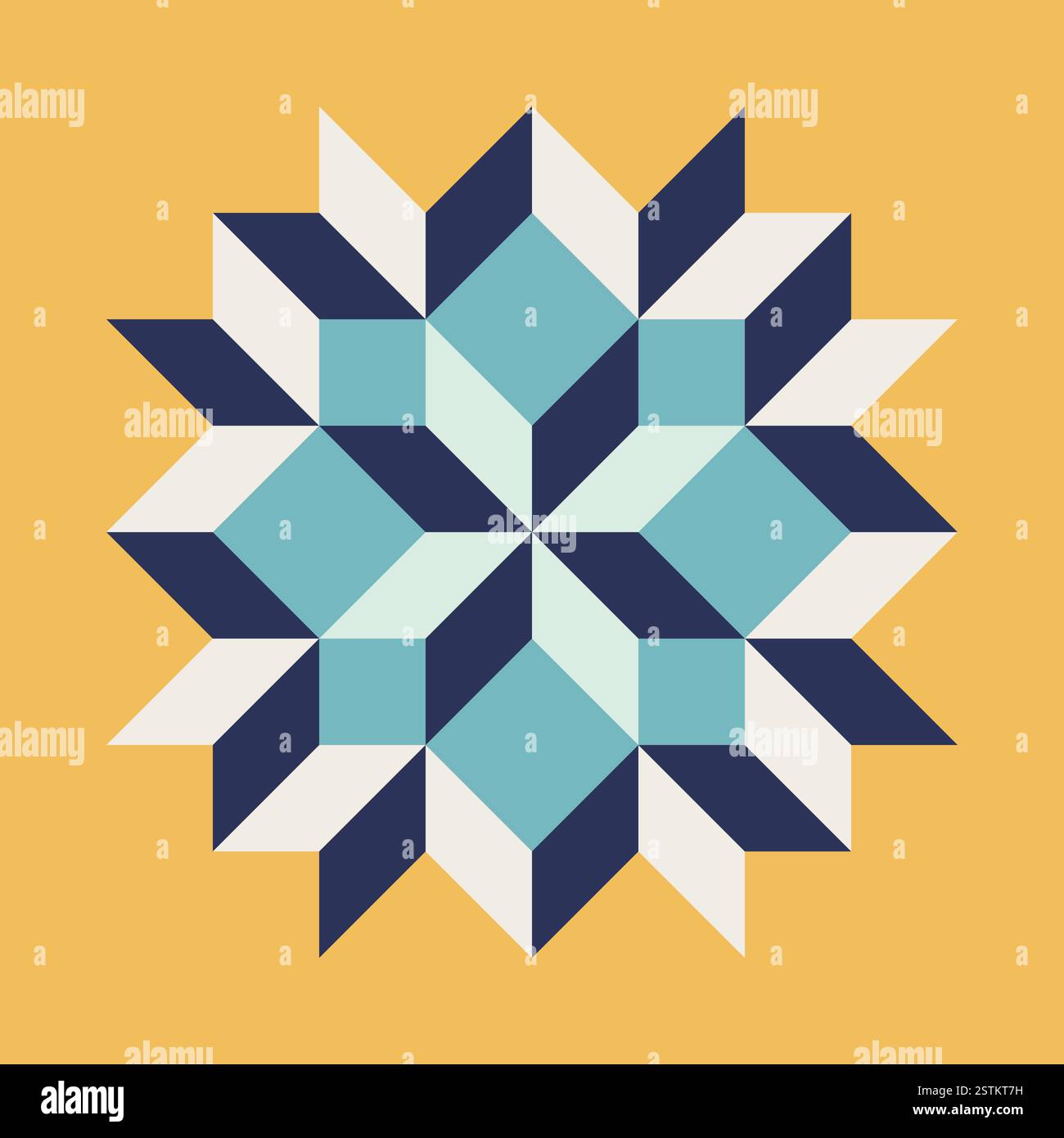 Geometric pattern art print with blue and mustard yellow accents ...