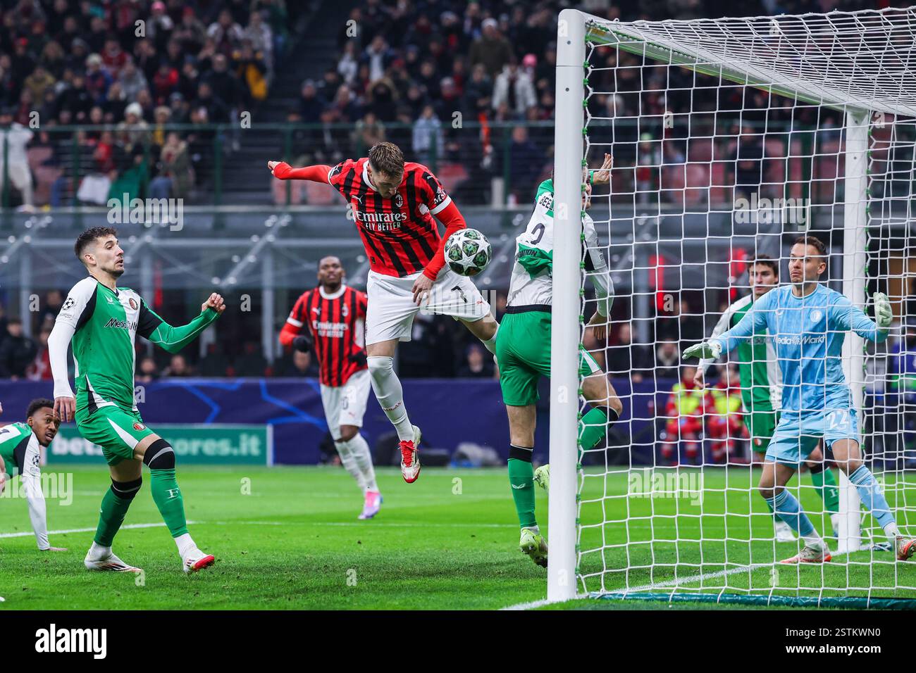 Milan, Italy. 18th Feb, 2025. Santiago Gimenez of AC Milan scores a ...