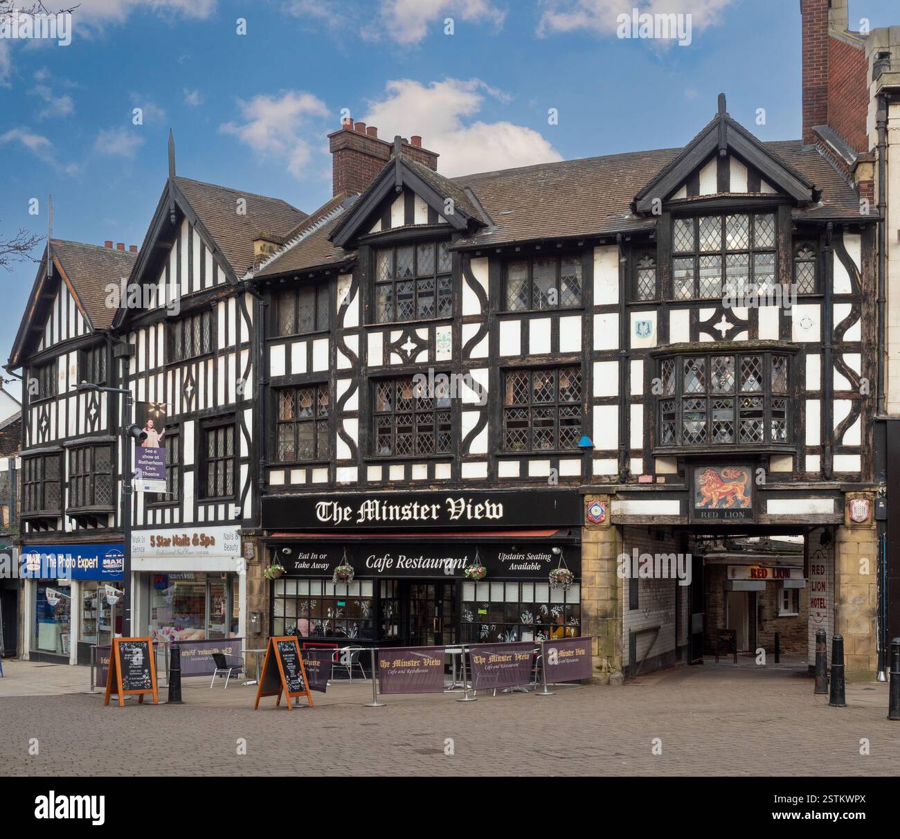 Half-timbered buildings on Bridgegate in Rotherham. South Yorkshire. UK ...