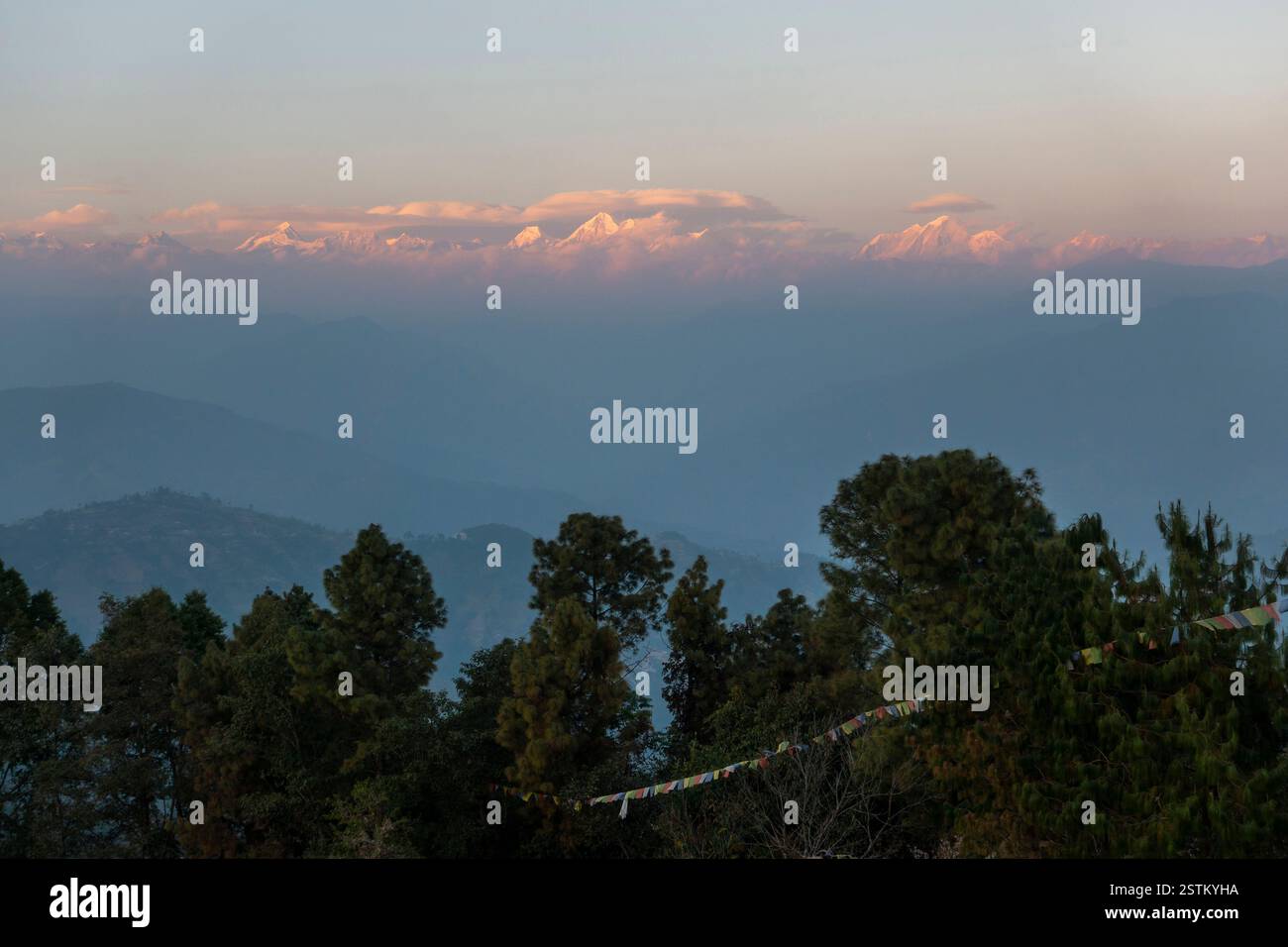 Sunset view of the Himalayas from Nagarkot in the Kathmandu Valley ...