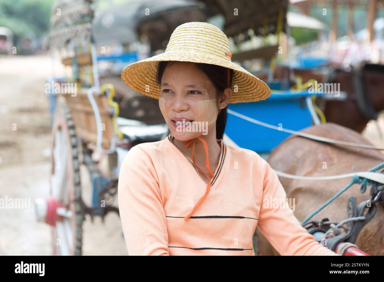 Myanmar, Mandalay, portrait of Burmese girl tourist carriage driver ...