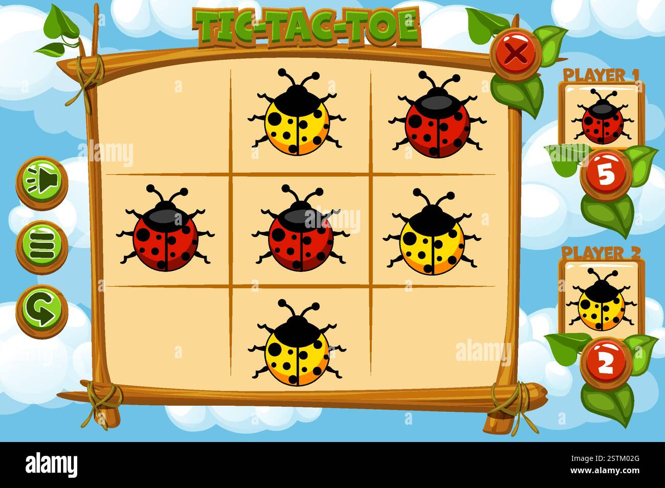 Interface Tic-Tac-Toe Game UI with players-colored ladybugs . Board ...