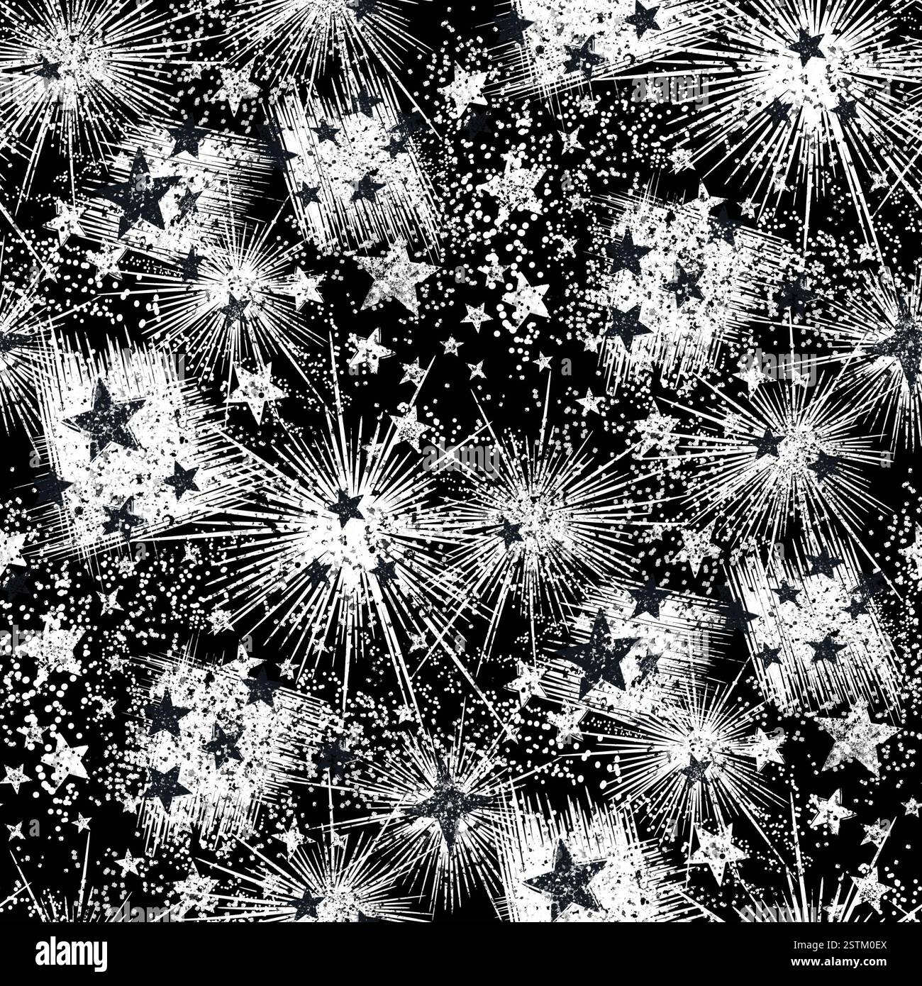Abstract Stars Seamless Pattern on Black Background. All Over Print ...