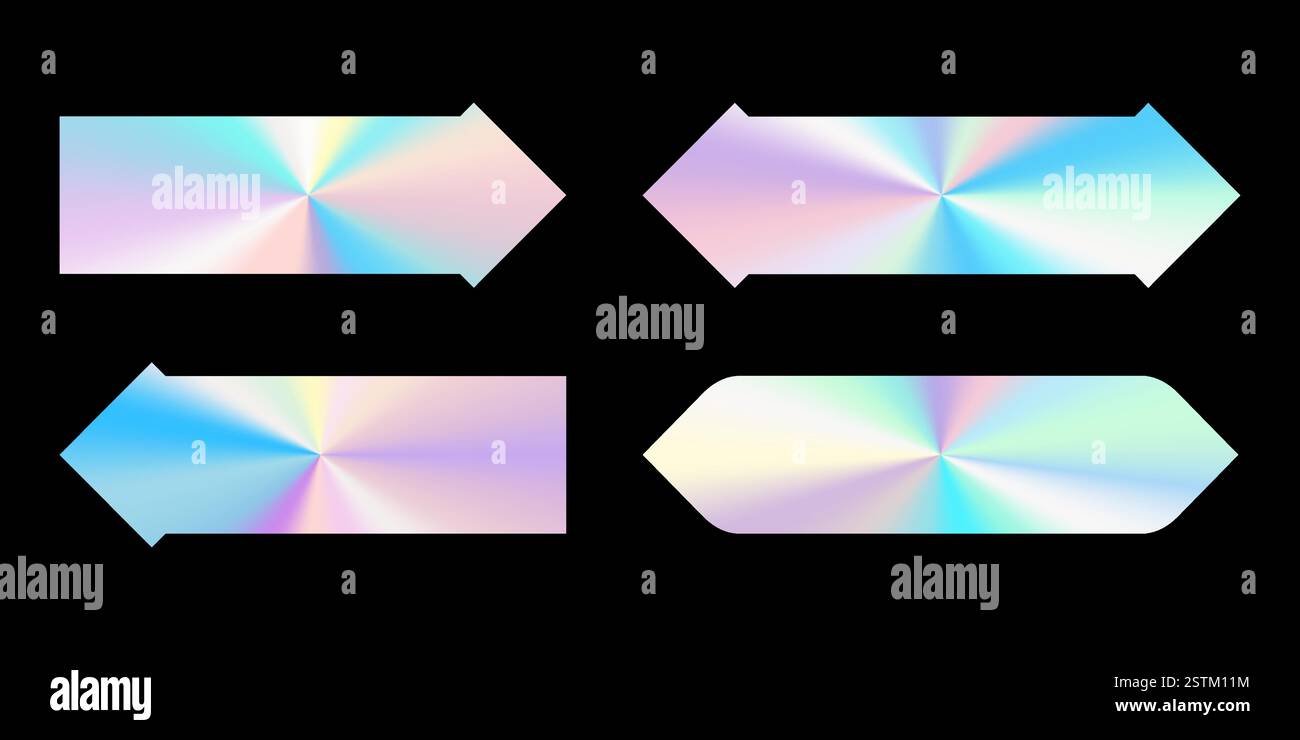 Set of realistic holograms in the shape of arrows. Rainbow color ...