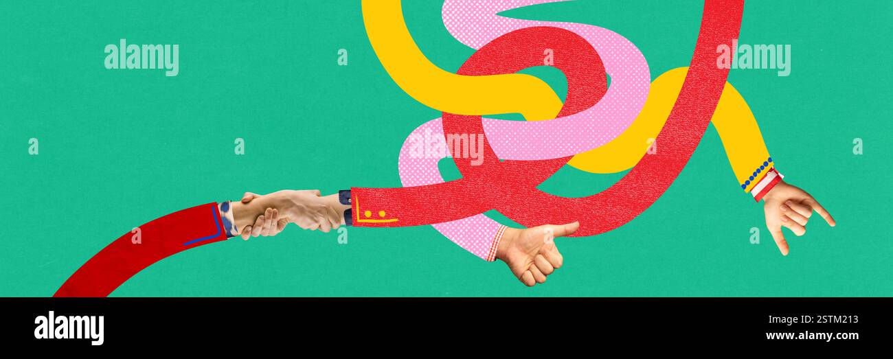 Handshake emerges from intertwined paths, reflecting teamwork ...