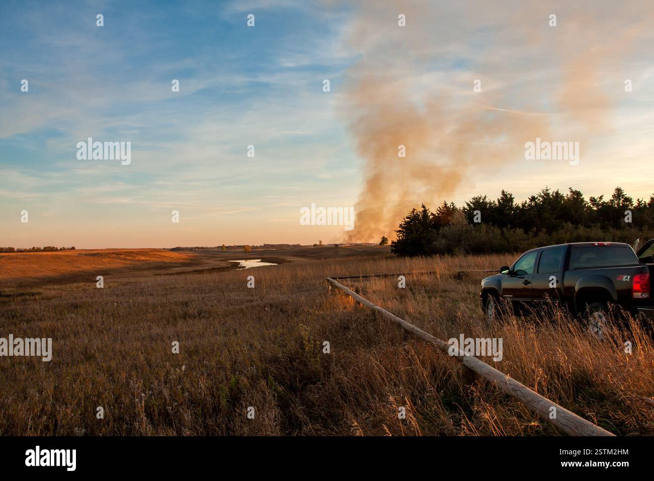 A serene rural landscape featuring a vast golden field, a small body of ...